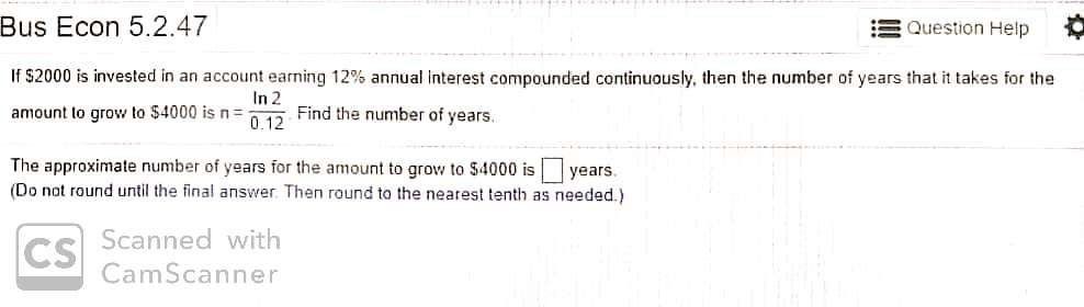 Solved Bus Econ 5 2 47 Question Help If 2000 Is Invested
