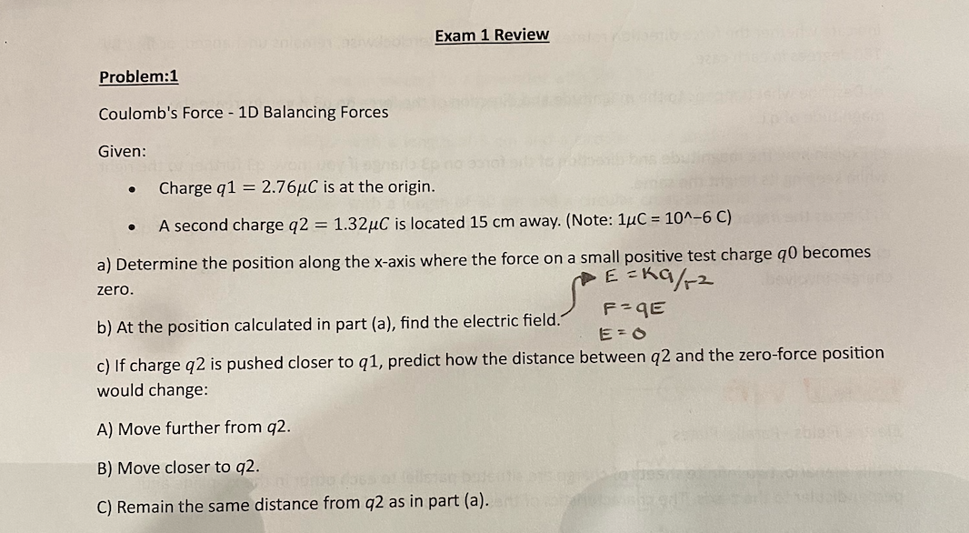 Solved Problem:1 Coulomb's Force - 1D Balancing Forces | Chegg.com