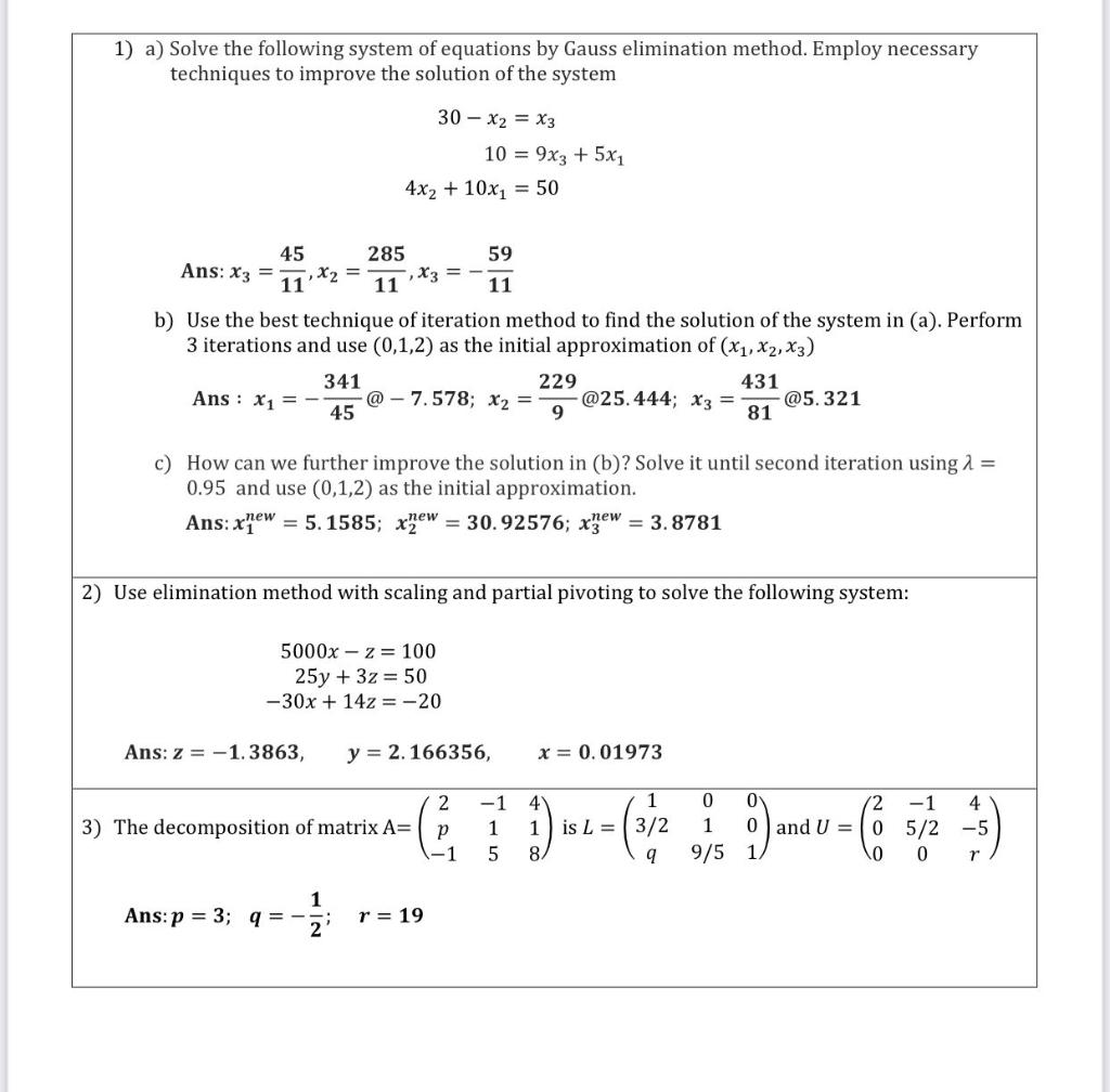 Solved 1) a) Solve the following system of equations by | Chegg.com