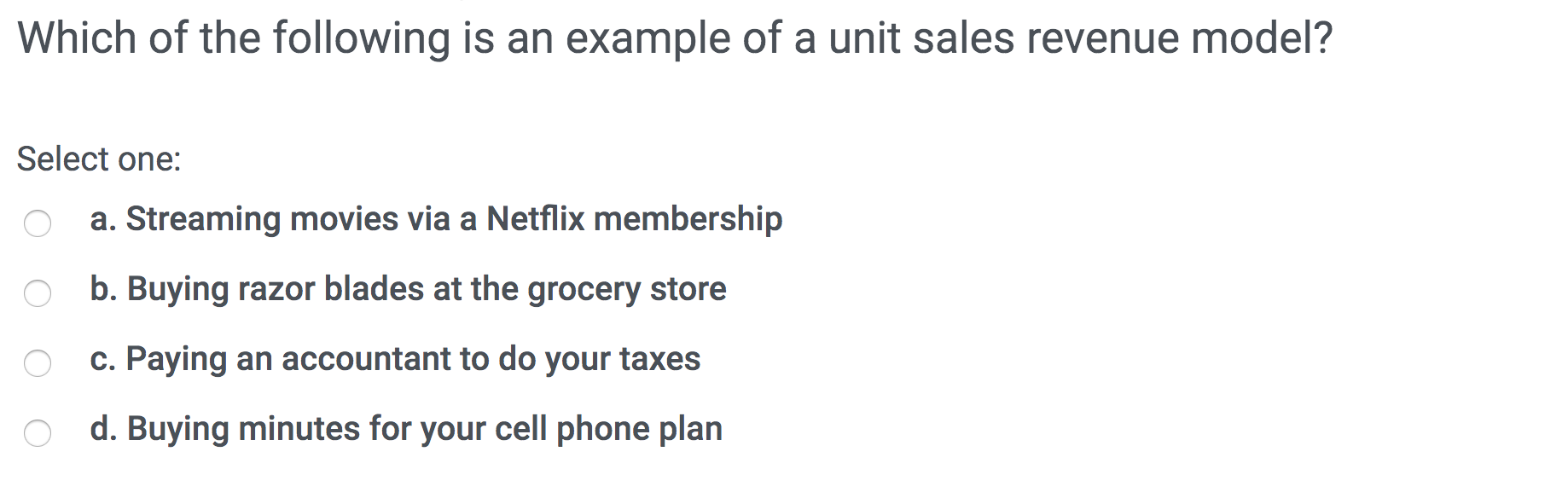Solved Which of the following is an example of a unit sales | Chegg.com