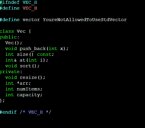 Solved #ifndef VEC_H #define VEC_H #define vector | Chegg.com