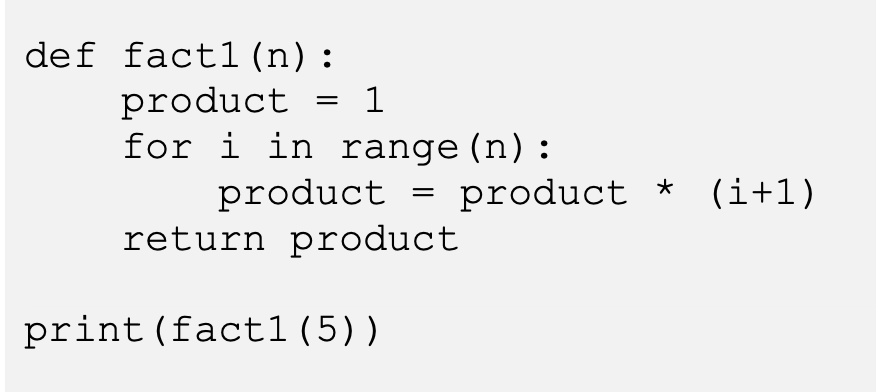 Solved def fact (n): product =1 for i in range (n): product | Chegg.com