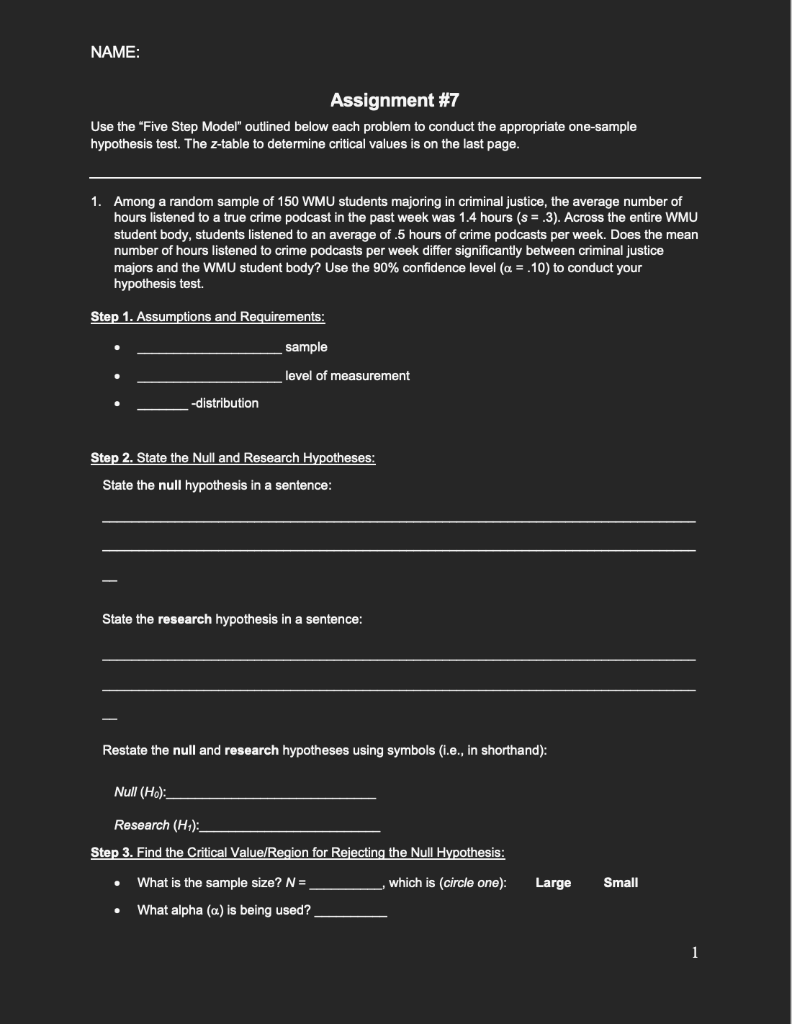 Solved Assignment \#7 Use the "Five Step Model" outlined | Chegg.com