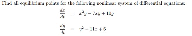 Solved Find all equilibrium points for the following | Chegg.com