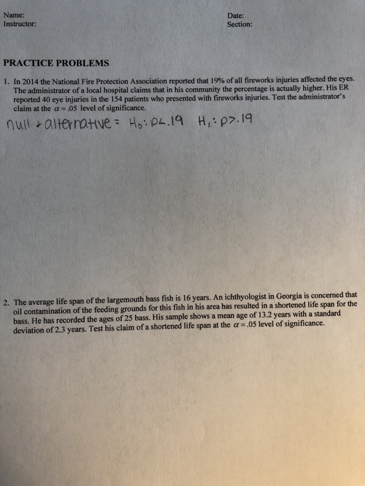 Solved Name: Instructor: Date: Section: PRACTICE PROBLEMS I. | Chegg.com