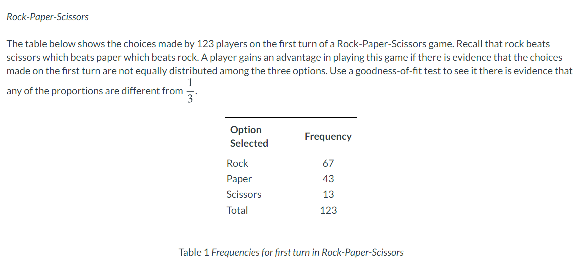 Solved Rock-Paper-Scissors The table below shows the choices | Chegg.com