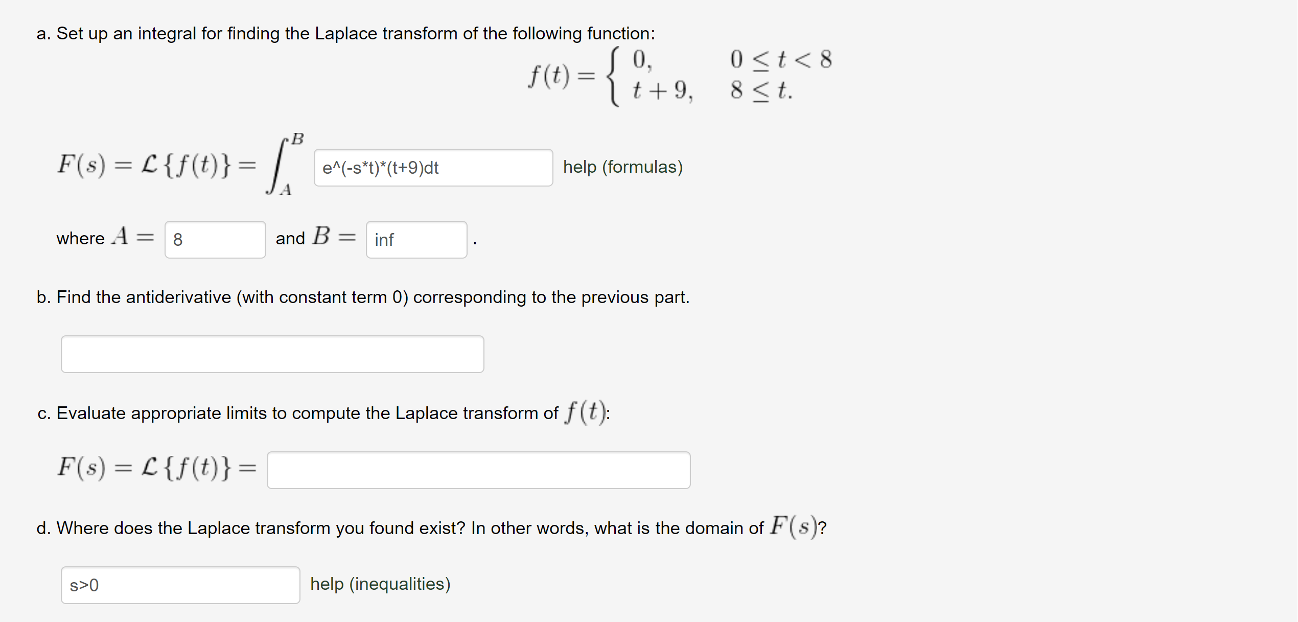 Solved a. Set up an integral for finding the Laplace | Chegg.com
