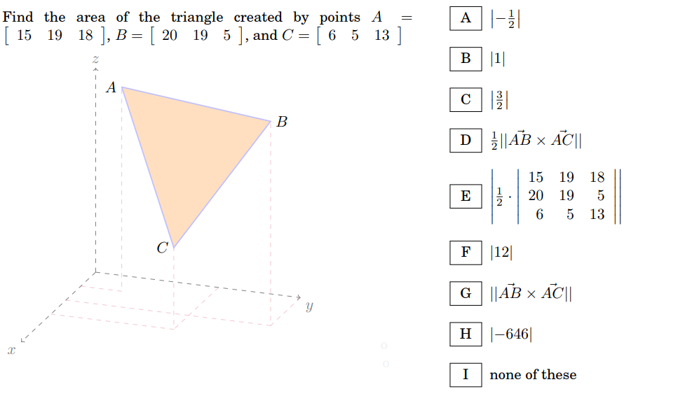 Solved Find the area of the triangle created by points | Chegg.com