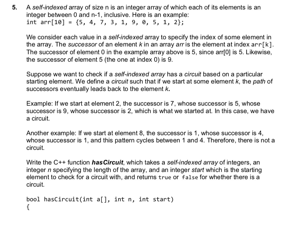 Solved 5 A Self Indexed Array Of Size N Is An Integer Array 3854