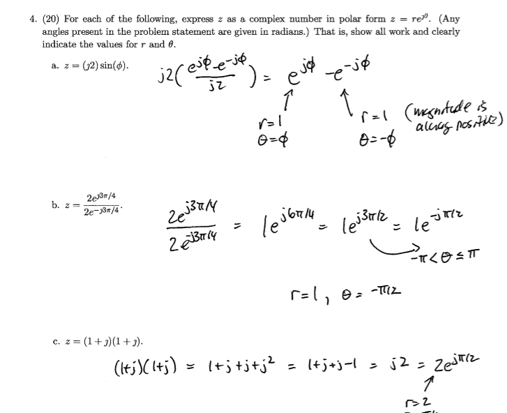 Solved 4. (20) For each of the following, express z as a | Chegg.com