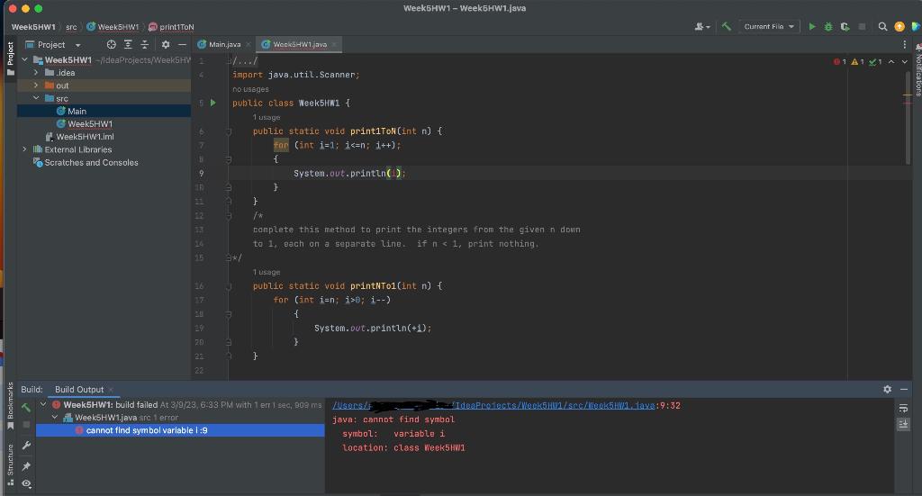 Solved complete this method to print the integers from 1 to | Chegg.com