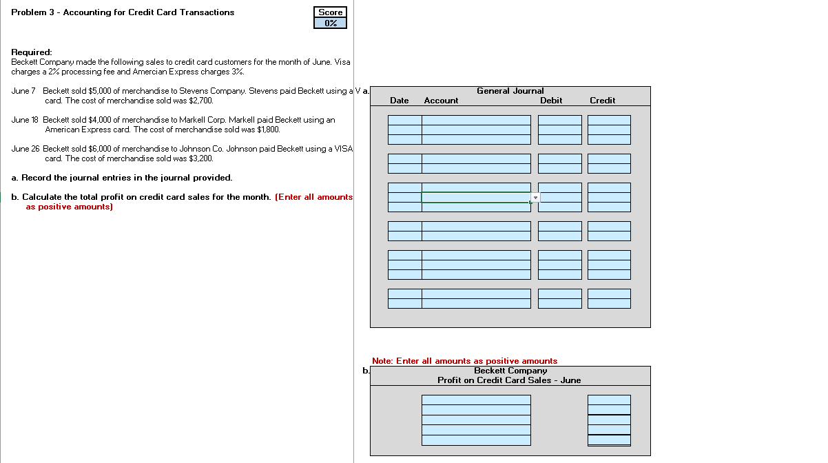Solved Problem 3 - Accounting for Credit Card Transactions | Chegg.com