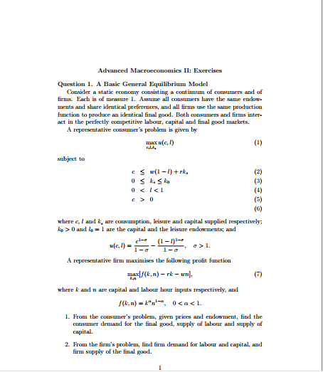 Solved Question 1. A Basic General Equilibrium Model | Chegg.com