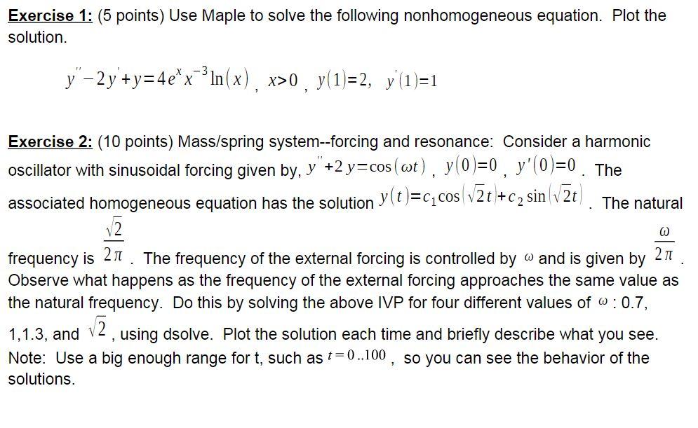 Solved Please screenshot what you enter into maple to solve | Chegg.com