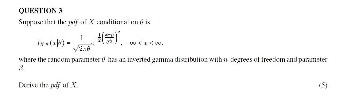 Solved QUESTION 3 Suppose that the pdf of X conditional on 6 | Chegg.com