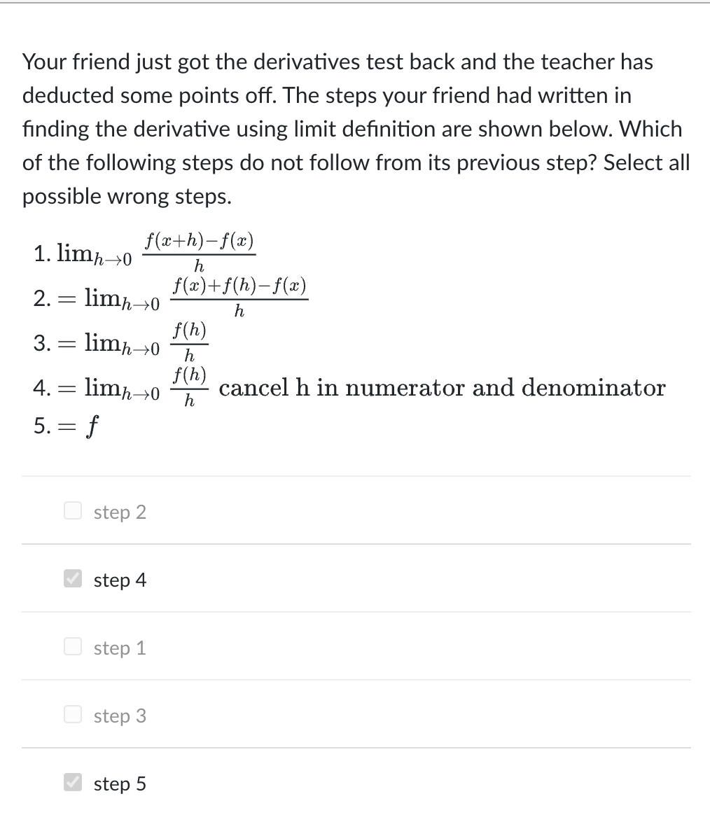 Solved Your friend just got the derivatives test back and | Chegg.com