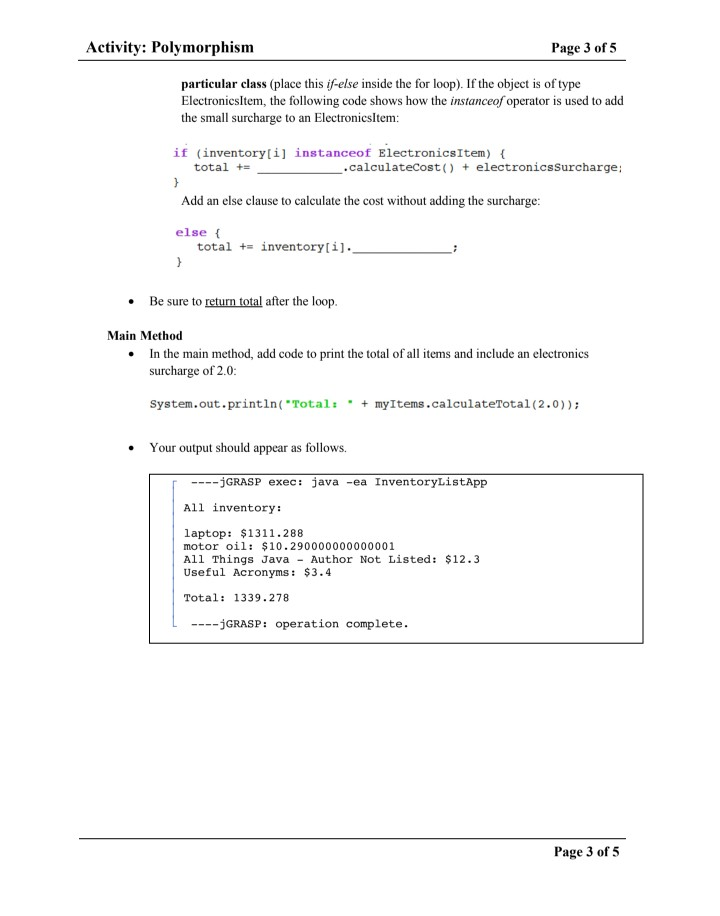 Solved Activity: Polymorphism Page 1 of 5 Goals: By the end | Chegg.com