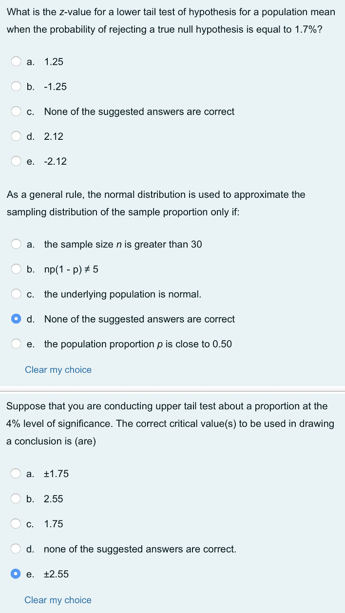 Solved What is the z-value for a lower tail test of | Chegg.com