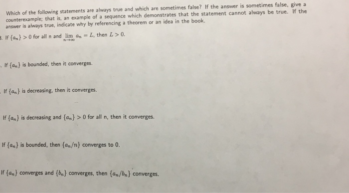 Solved Which of the following statements are always true and | Chegg.com