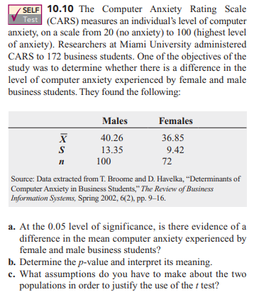 Solved SELF 10.10 The Computer Anxiety Rating Scale Test | Chegg.com