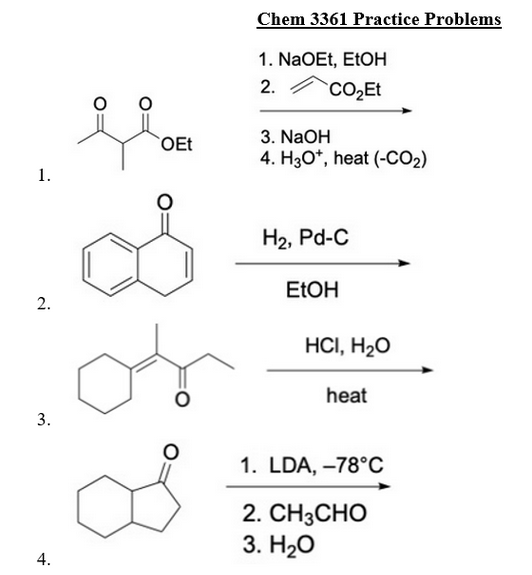 Solved Chem 3361 Practice Problems 1. NaOEt, EtOH 2. CO2Et | Chegg.com