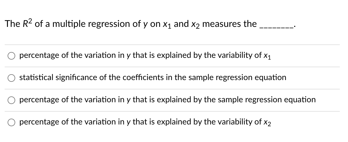Solved The R2 of a multiple regression of y on X1 and x2 | Chegg.com