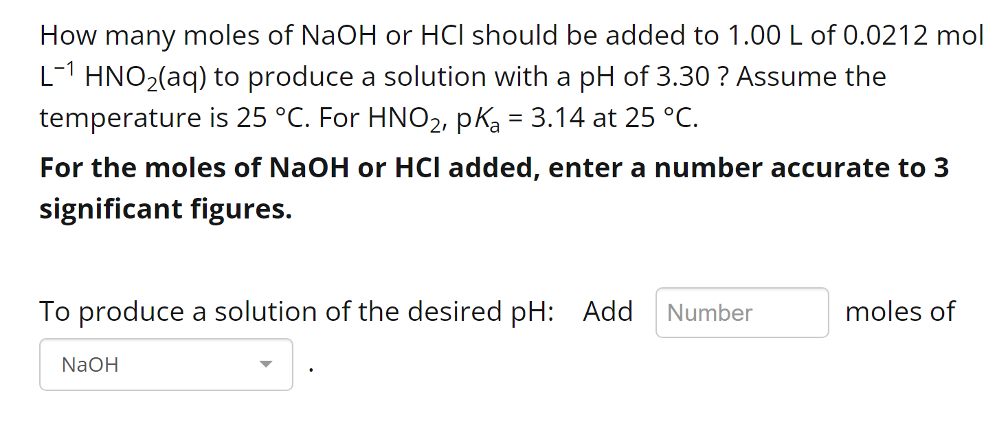 Solved How many moles of NaOH or HCl should be added to 1.00 | Chegg.com