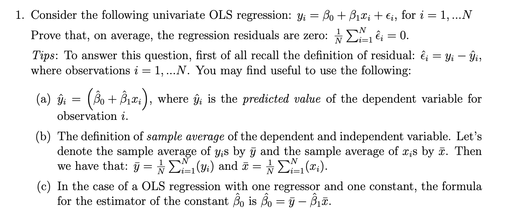 Solved Consider the following univariate OLS regression: | Chegg.com