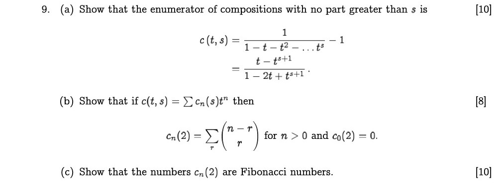 Solved 9. (a) Show that the enumerator of compositions with | Chegg.com