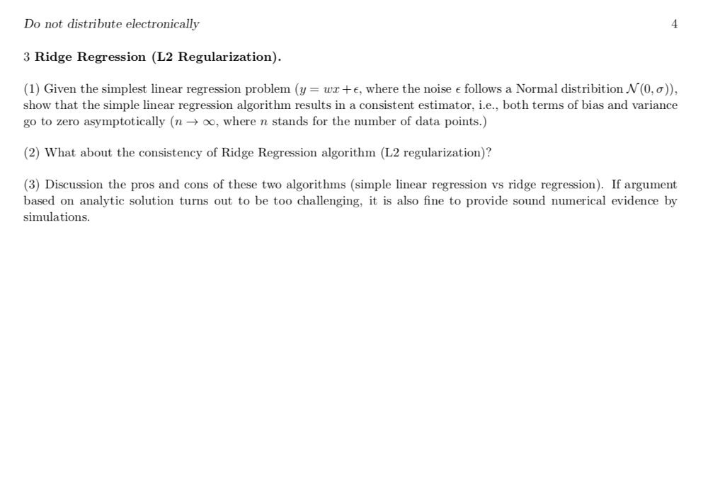 Solved Do not distribute electronically 4 3 Ridge Regression | Chegg.com