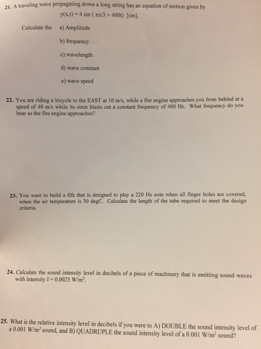 Solved 21. A traveling wave propagating down a long string | Chegg.com