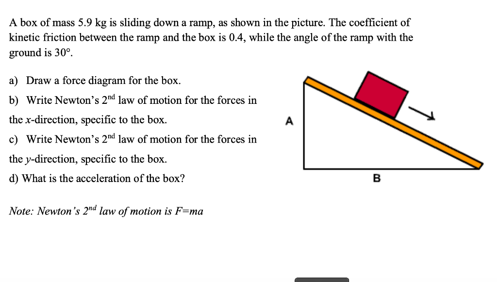 Solved A box of mass 5.9 kg is sliding down a ramp, as shown | Chegg.com