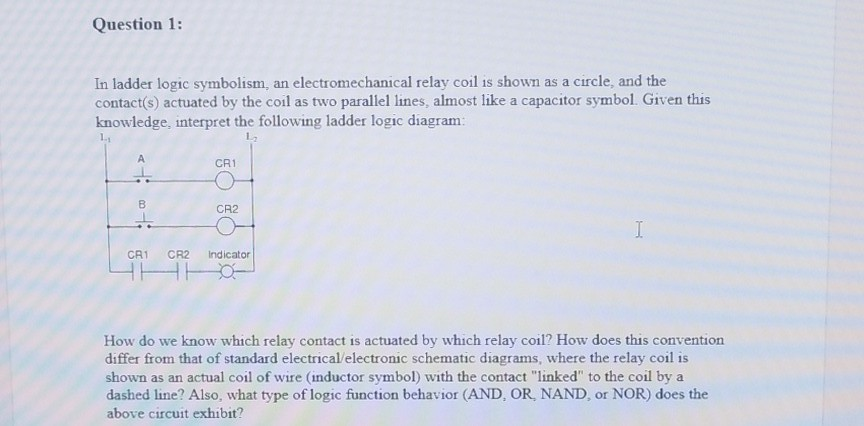 Solved Question 1: In ladder logic symbolism, an | Chegg.com