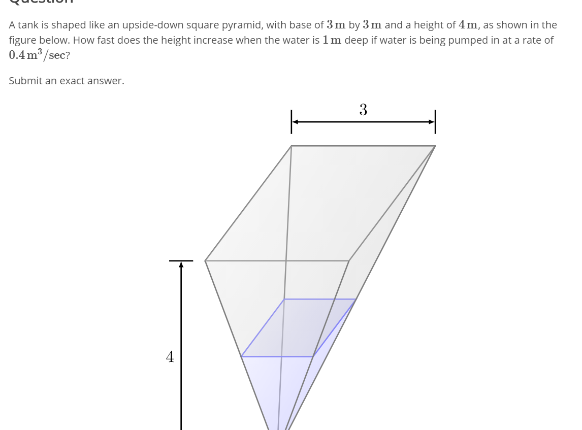 Solved A tank is shaped like an upside-down square pyramid, | Chegg.com