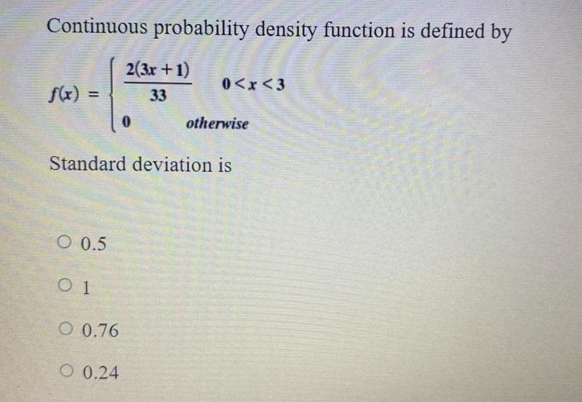 Solved Continuous probability density function is defined by | Chegg.com