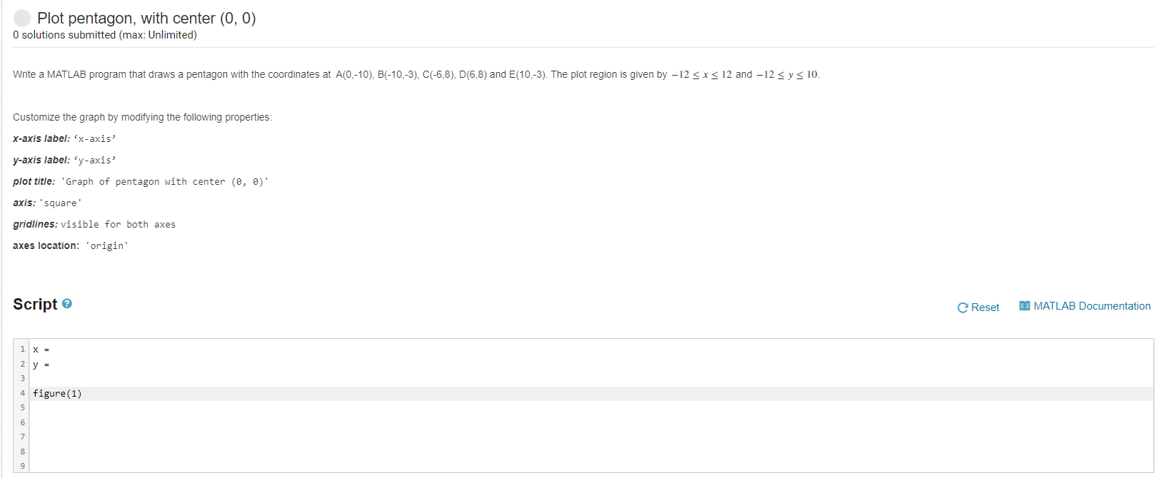 Solved Write a MATLAB program that draws a pentagon with the | Chegg.com