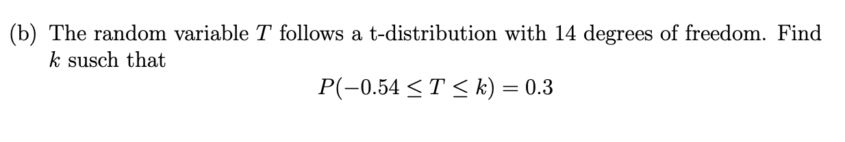 Solved (b) The random variable T follows a t-distribution | Chegg.com