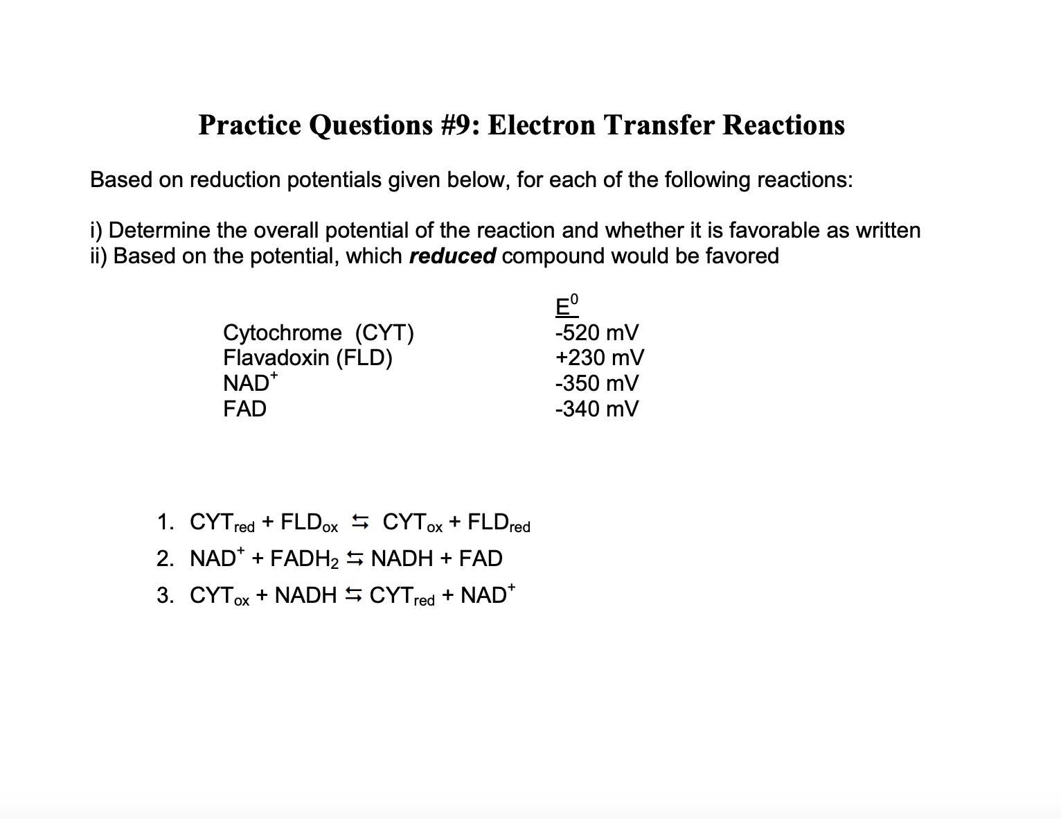 Solved Practice Questions \#9: Electron Transfer Reactions | Chegg.com
