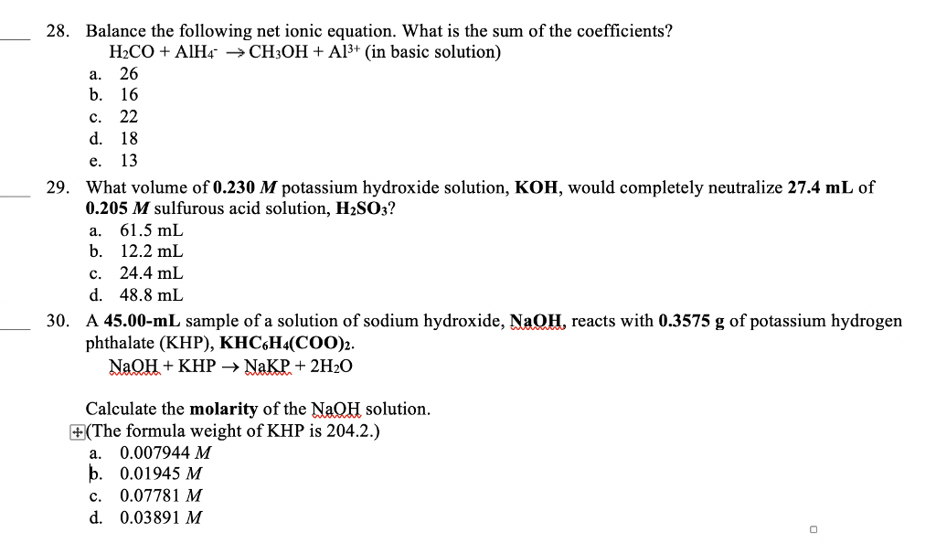 Solved 28. Balance the following net ionic equation. What is | Chegg.com