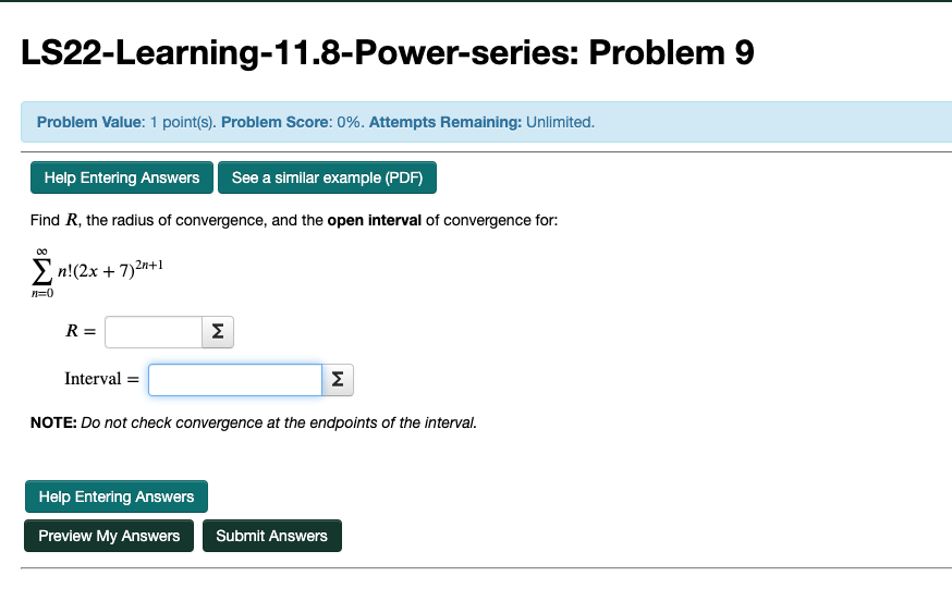 Solved LS22-Learning-11.8-Power-series: Problem 9 Problem | Chegg.com