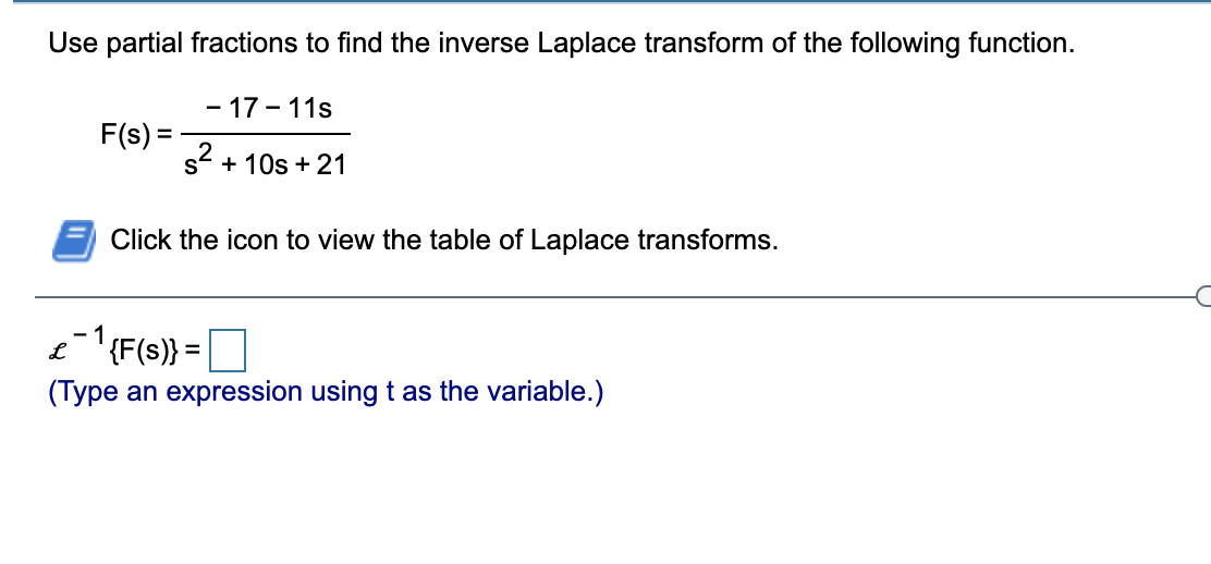Solved Use partial fractions to find the inverse Laplace | Chegg.com