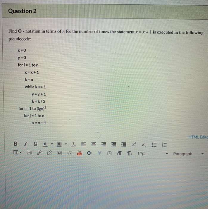 Solved Question2 Find Θ-notation in terms of n for the | Chegg.com