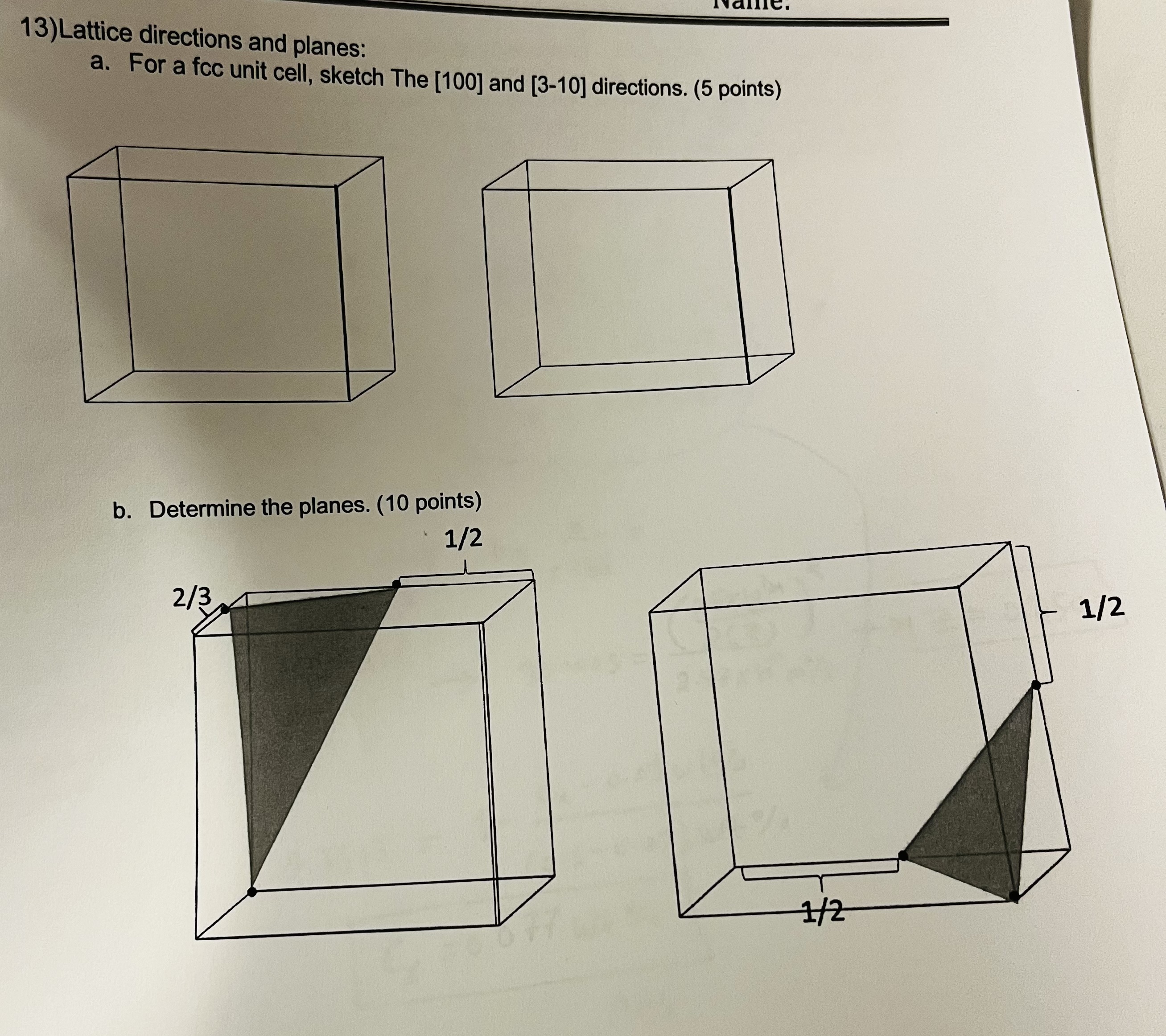 Solved 13)Lattice directions and planes: a. For a fcc unit | Chegg.com