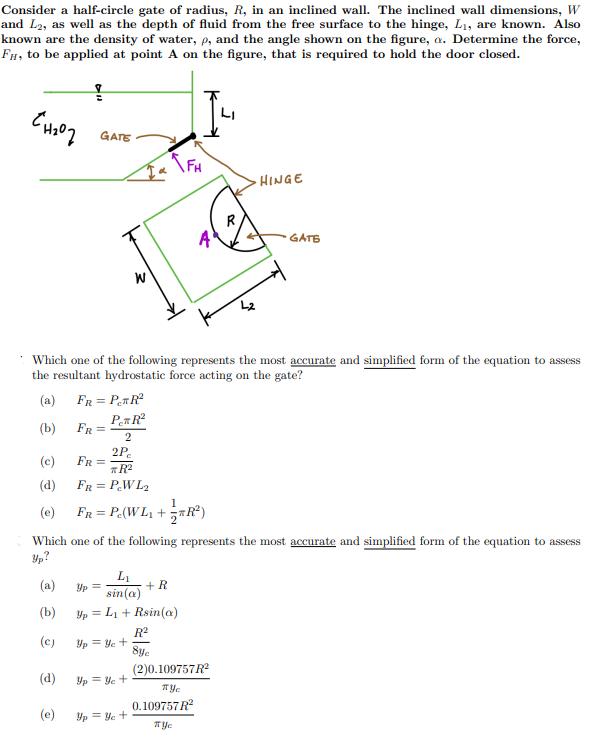 Solved Consider a half-circle gate of radius, R, in an | Chegg.com