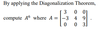 Solved By applying the Diagonalization Theorem, compute A6 | Chegg.com