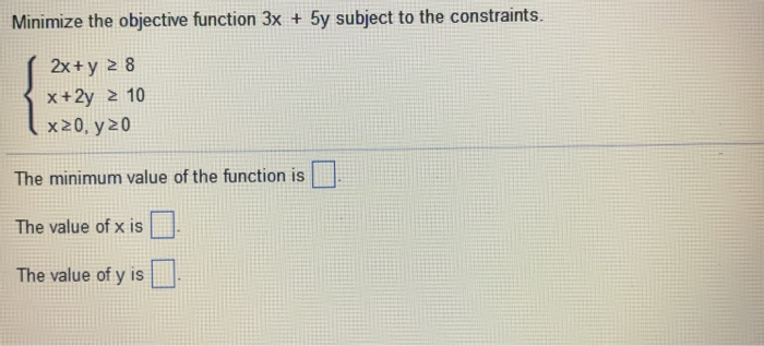 Solved Minimize The Objective Function 3x 5y Subject To The