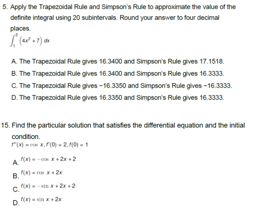 Solved 5. Apply the Trapezoidal Rule and Simpson's Rule to | Chegg.com