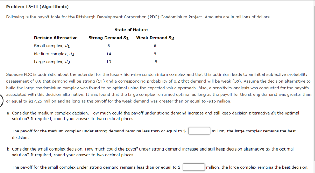 Solved Problem 13-11 (Algorithmic) Following is the payoff | Chegg.com