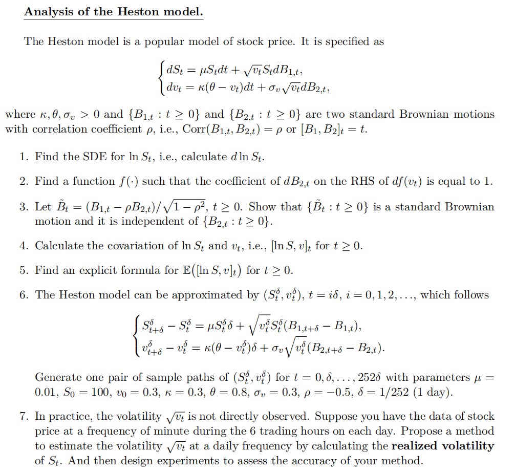 Solved Analysis of the Heston model. The Heston model is a | Chegg.com