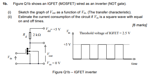 Solved 1b. Figure Q1b shows an IGFET (MOSFET) wired as an | Chegg.com
